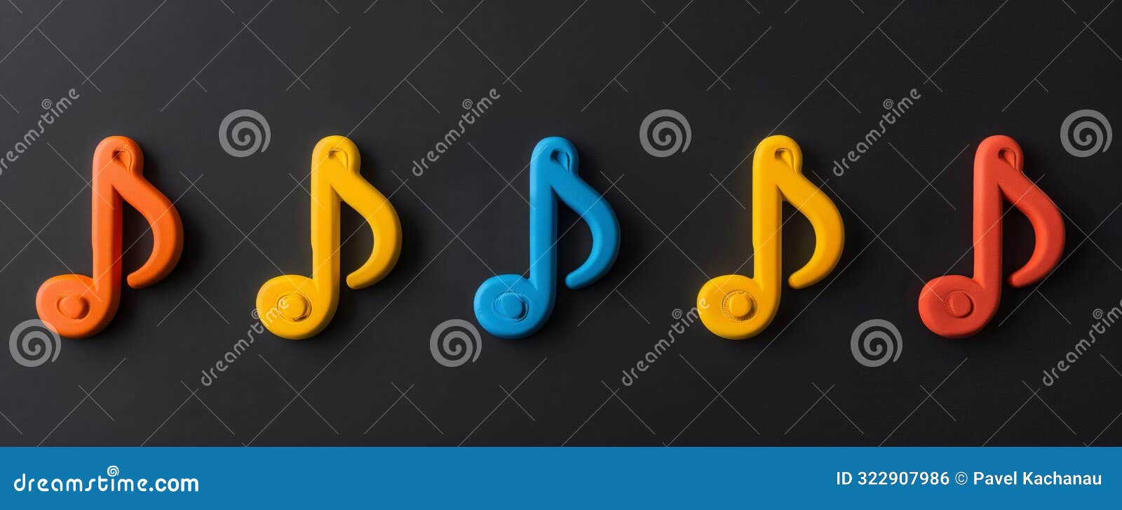 Five Colorful Music Notes Arranged in a Row on a Black Background Stock ...