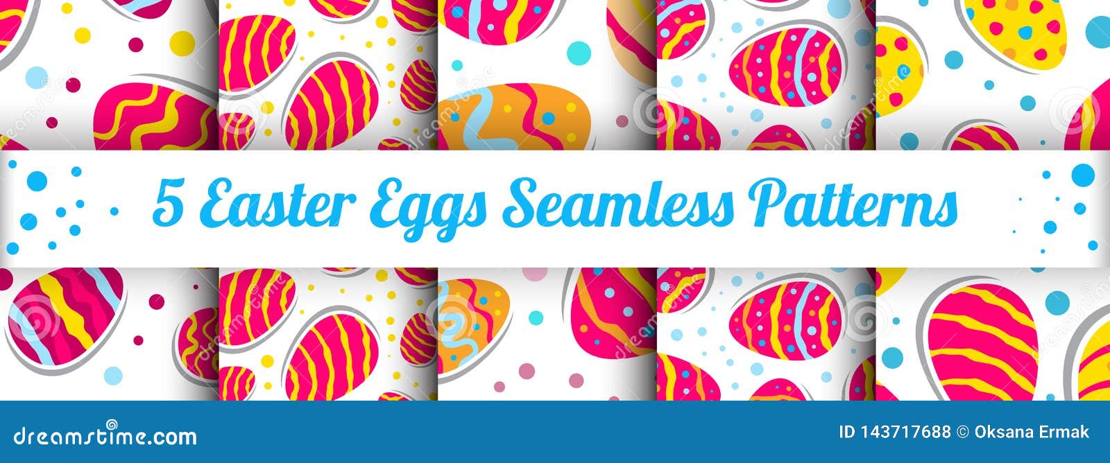 Five Colorful Seamless Patterns with Spring Easter Eggs Stock Vector ...