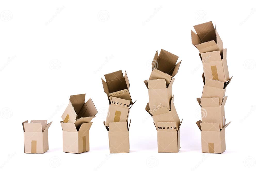 Five Columns of Boxes on White Stock Photo - Image of containers, open ...