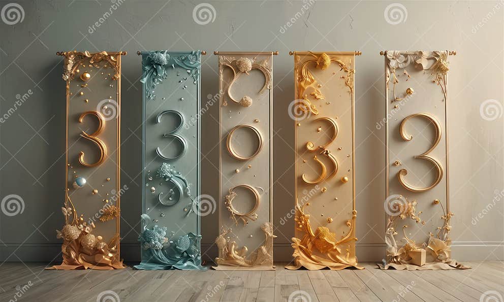 Five Columns with Numbers on Them, Numbered from 3 To 33. Stock ...