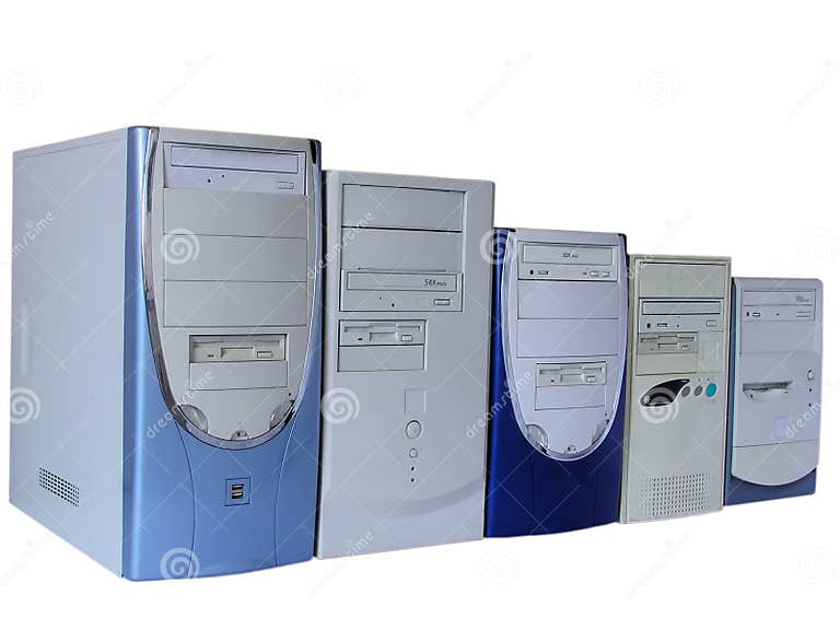 Five Computers, Isolated on White Stock Photo - Image of computer ...