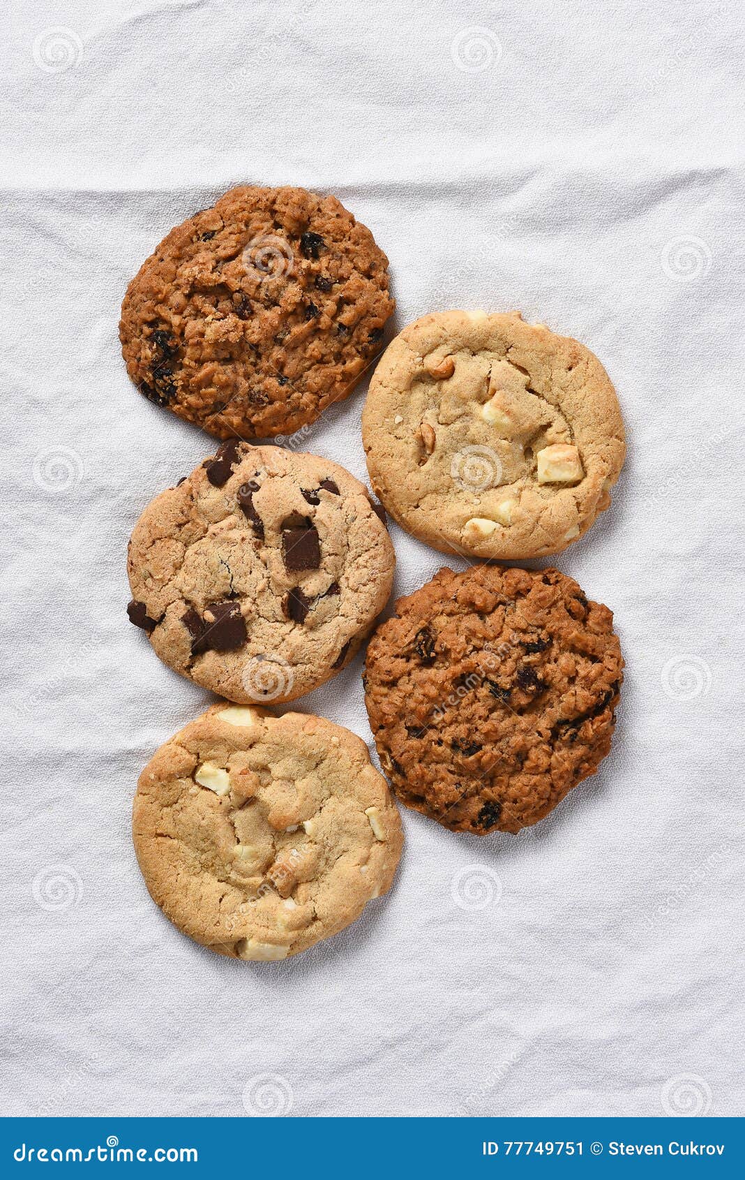 Five Cookies stock image. Image of oatmeal, cloth, chunk - 77749751