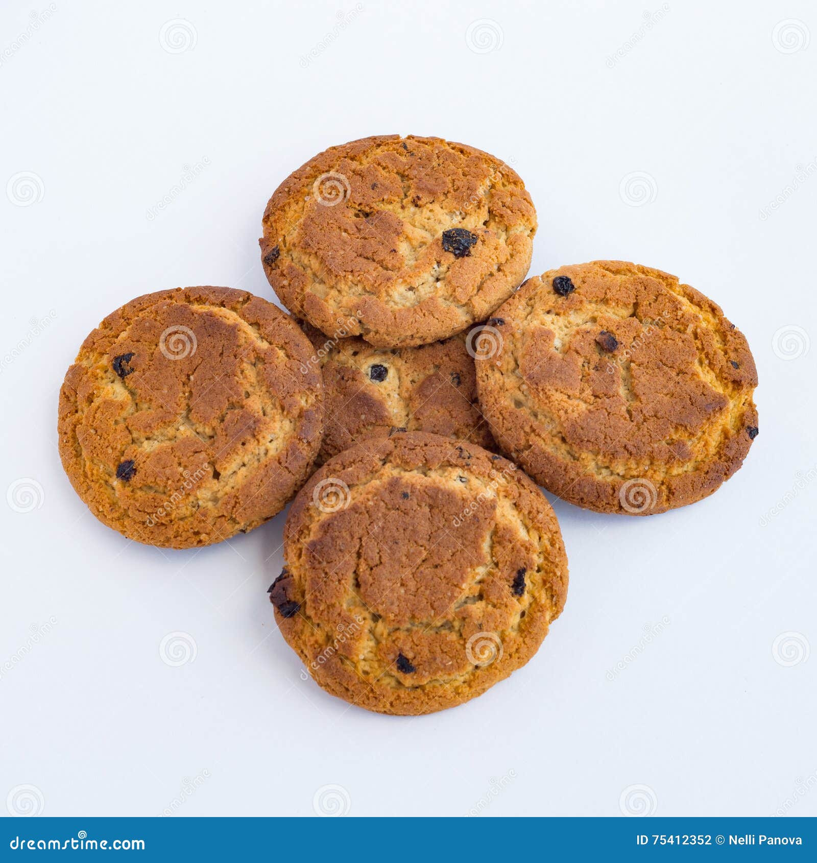 Five Cookies on a White Background Stock Photo - Image of cake, healthy ...