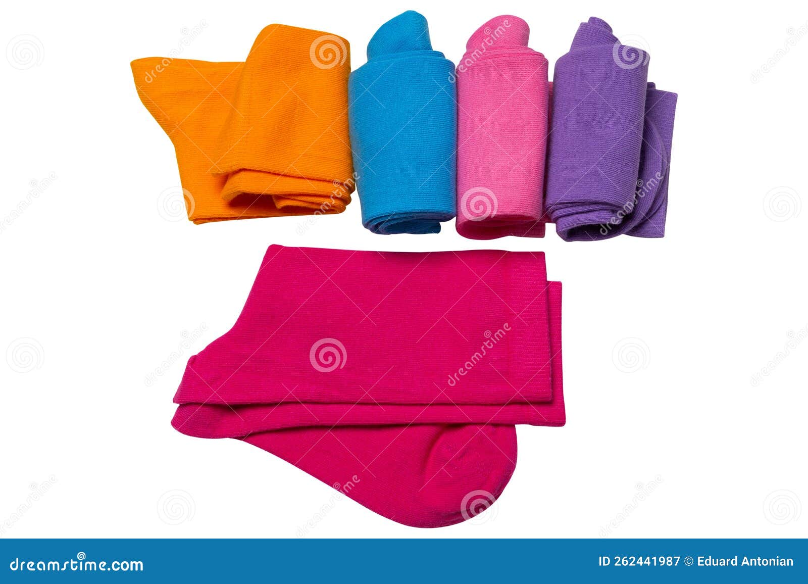 Five Cotton Socks of Different Colors are Twisted and Partially Folded ...