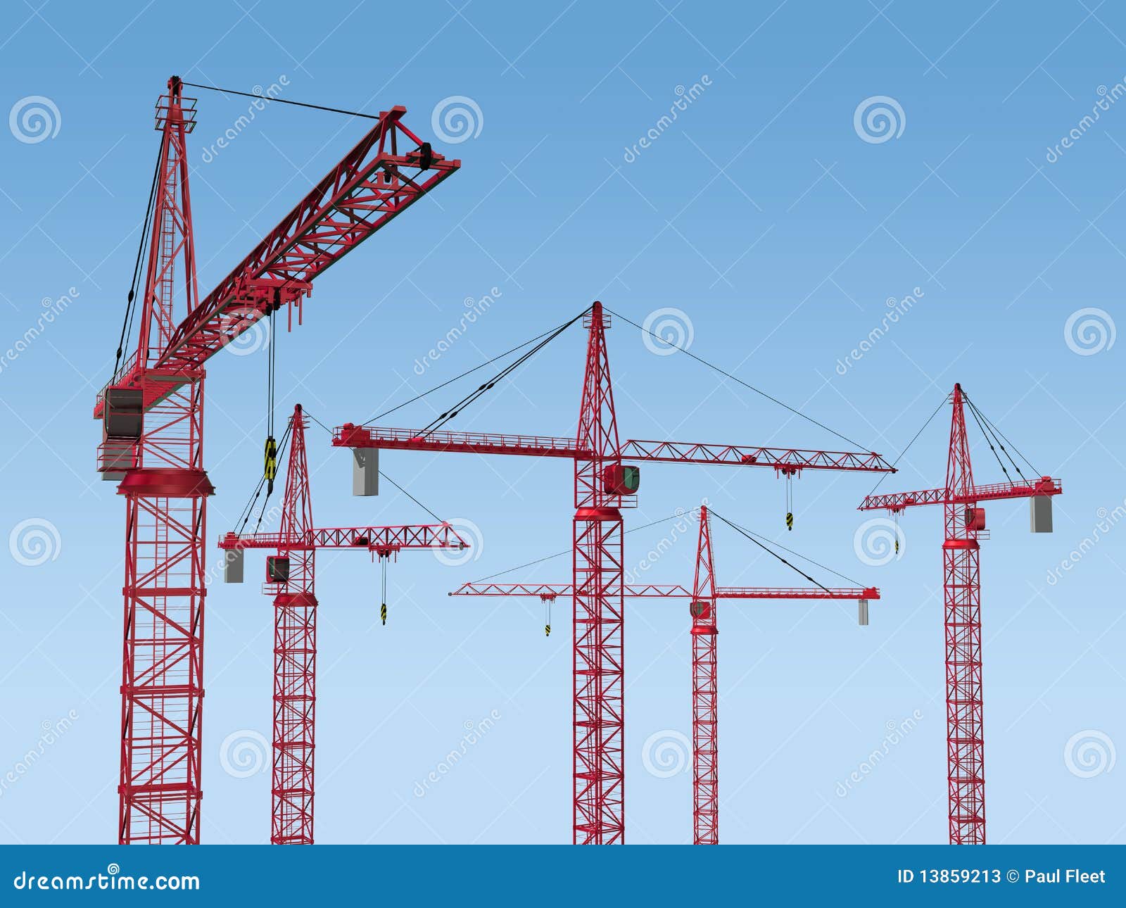 Five Cranes on Site stock illustration. Illustration of erect - 13859213