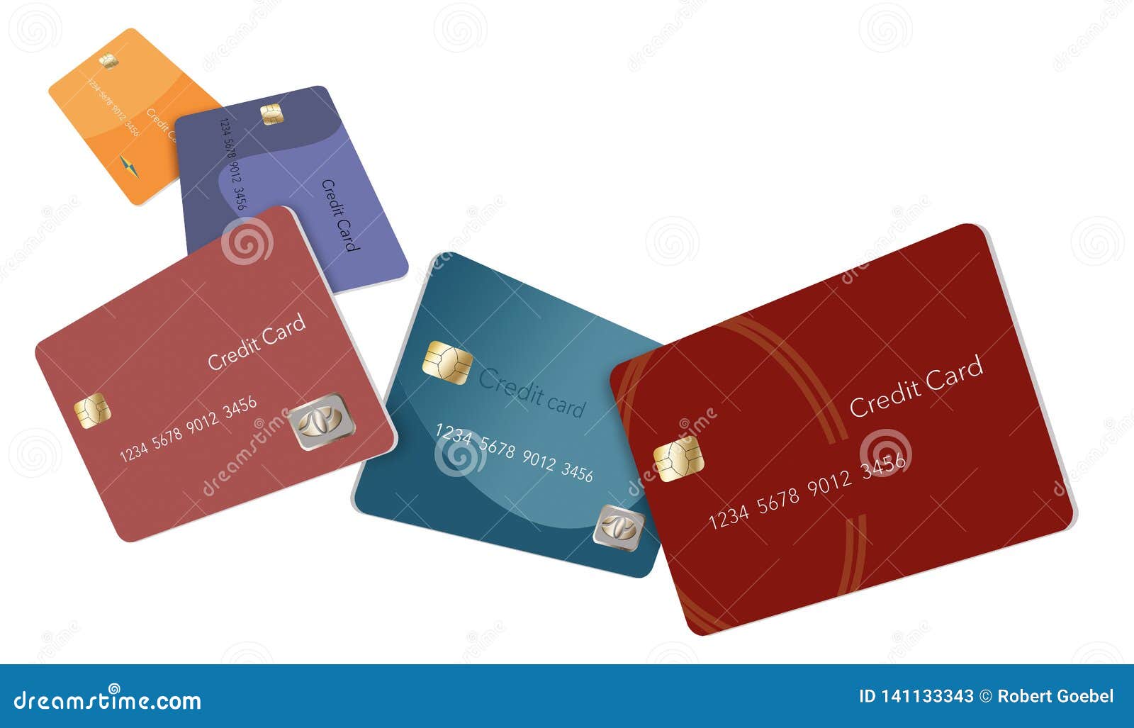 Five Credit Cards in Various Colors Float through the Air in this Image ...