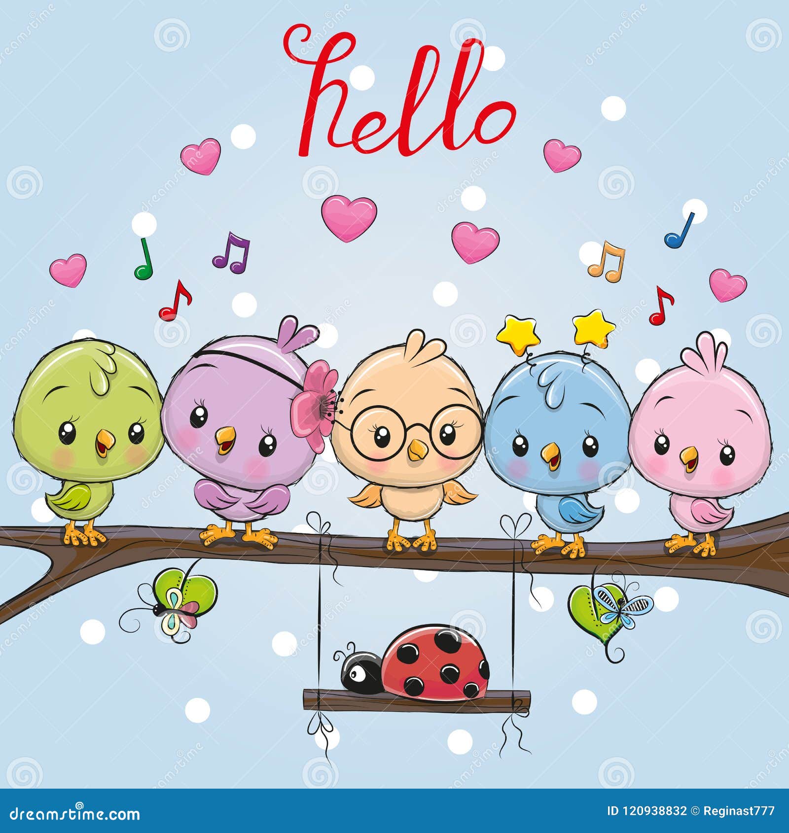 Five Cute Owls On A Yellow Background Vector Illustration ...