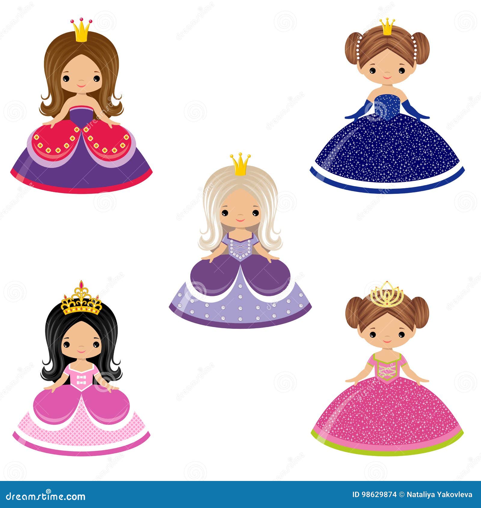 Five cute princesses stock vector. Illustration of child - 98629874