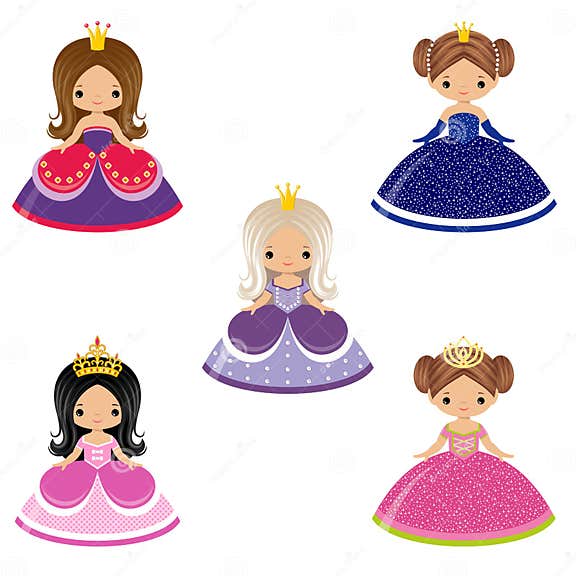 Five cute princesses stock vector. Illustration of child - 98629874
