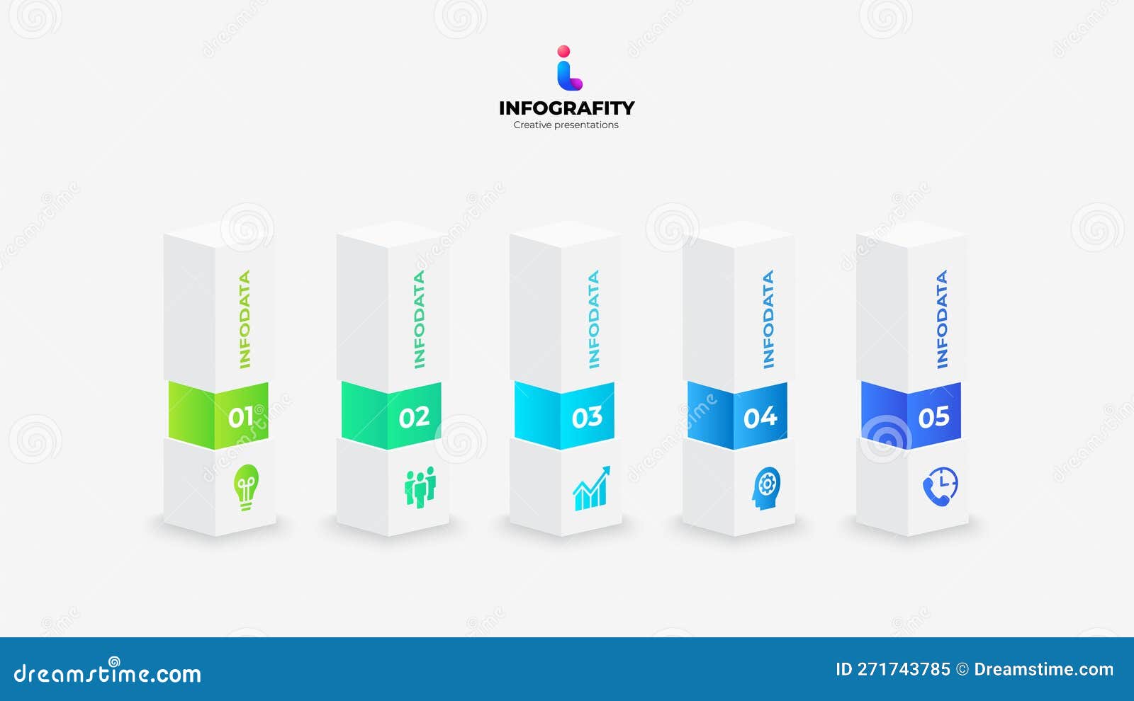 Five 3D Columns for Infographics. Abstract Elements of Diagram with 5 ...