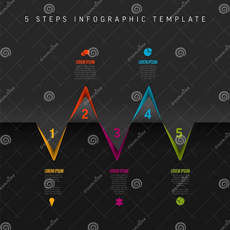 Five Dark Horizontal Corner Steps Elements Template with Icons Stock ...