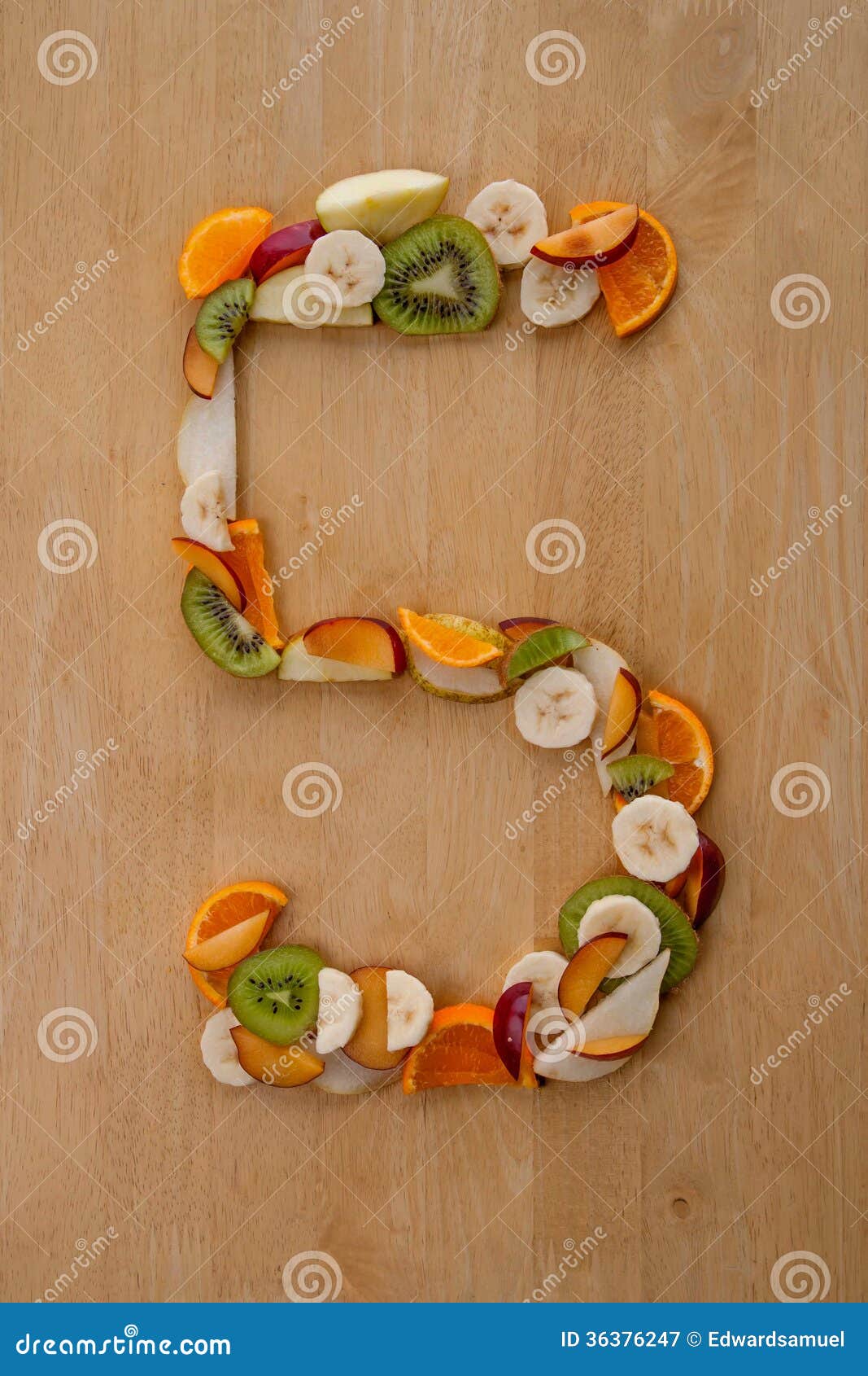 Five a Day! Number 5 in Fresh Fruit for a Healthy Diet. Stock Image ...
