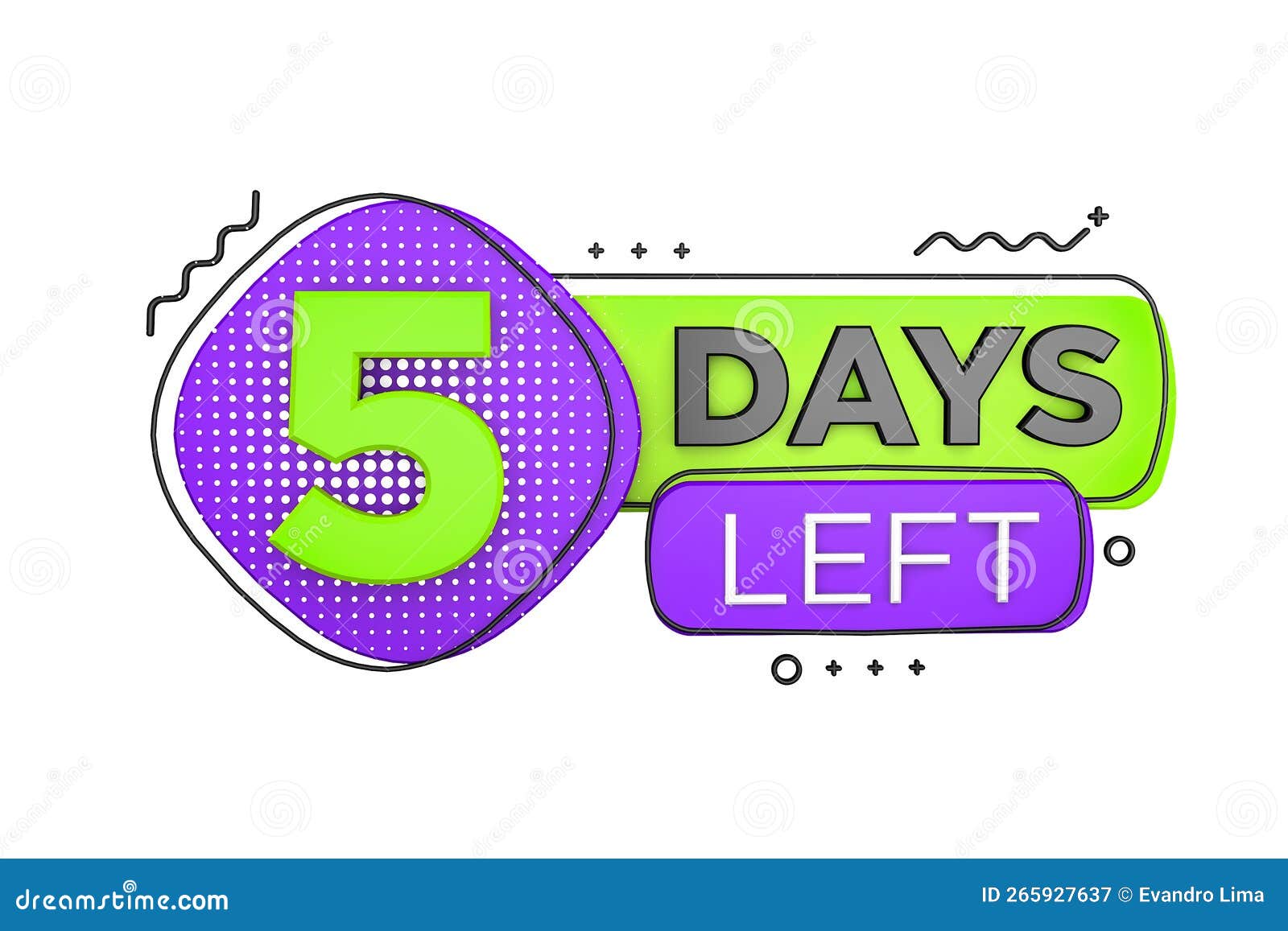Five Days Left. Left Days Countdown Banner in 3D. Sales Time Count ...