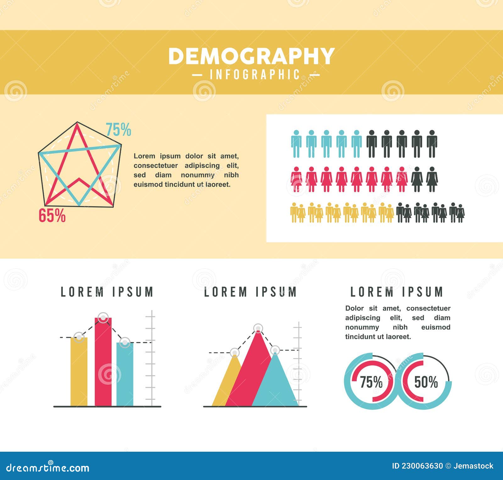 Five Demography Infographic Icons Stock Vector - Illustration of design ...