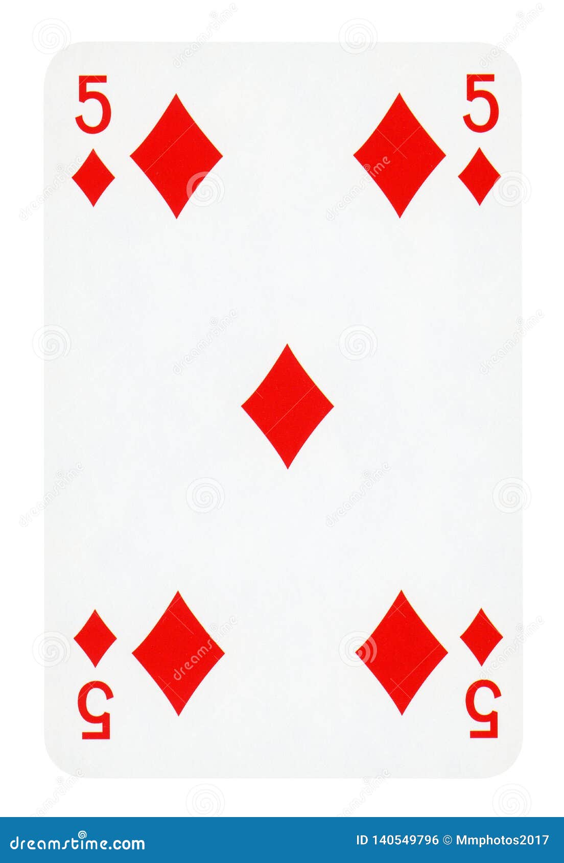 Five of Diamond Playing Card - Isolated on White Stock Photo - Image of ...