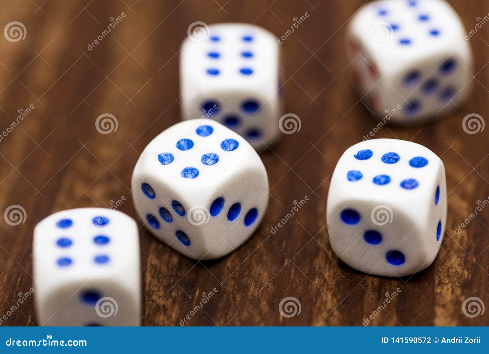Five Dice with the Number 6 on a Wooden Table. Five Dice Shows the Six ...