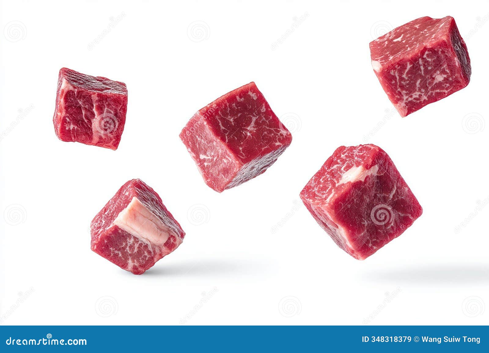 Five Diced Pieces of Beef Falling through the Air Stock Illustration ...