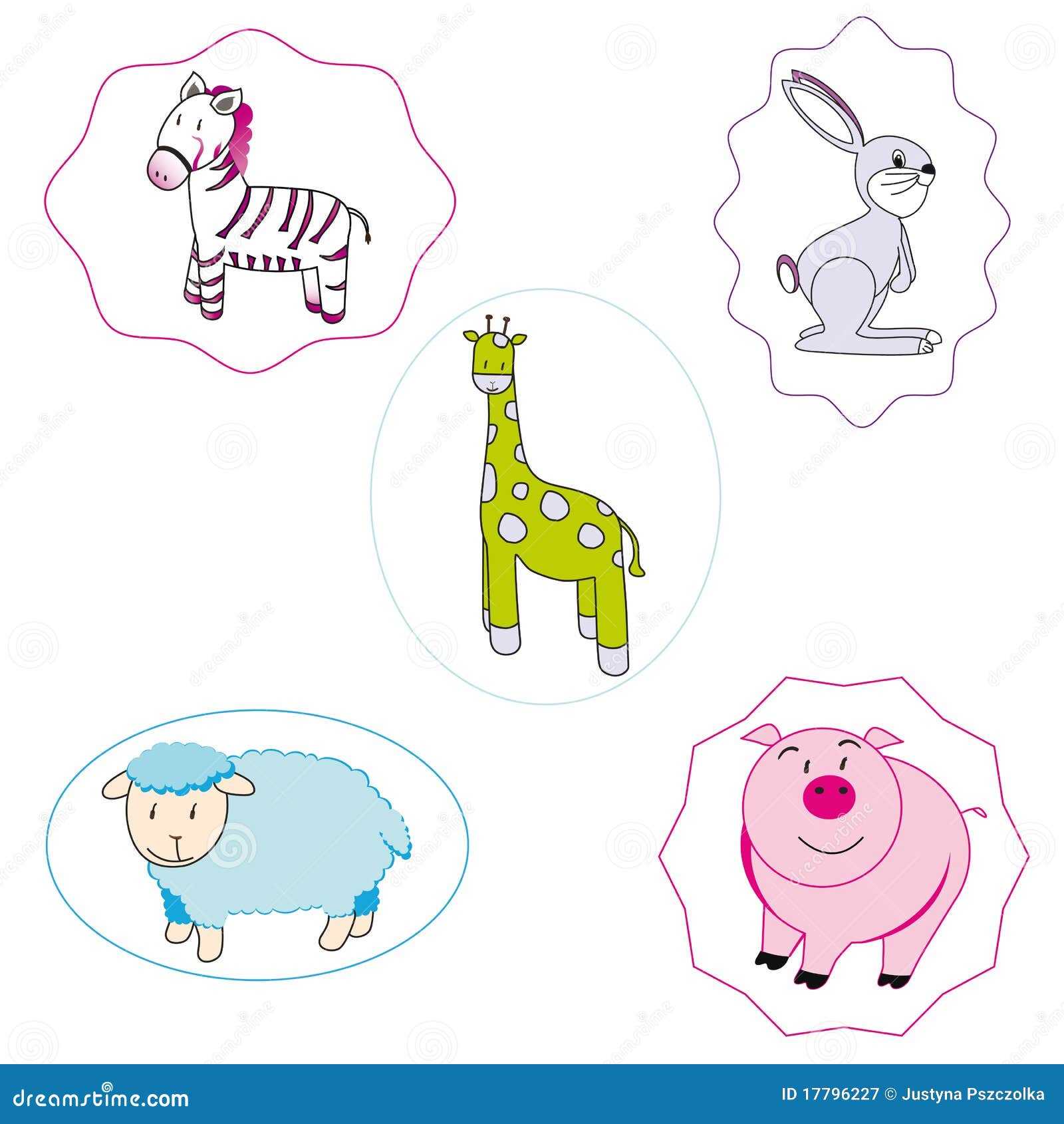 Five different animals stock vector. Illustration of pink - 17796227