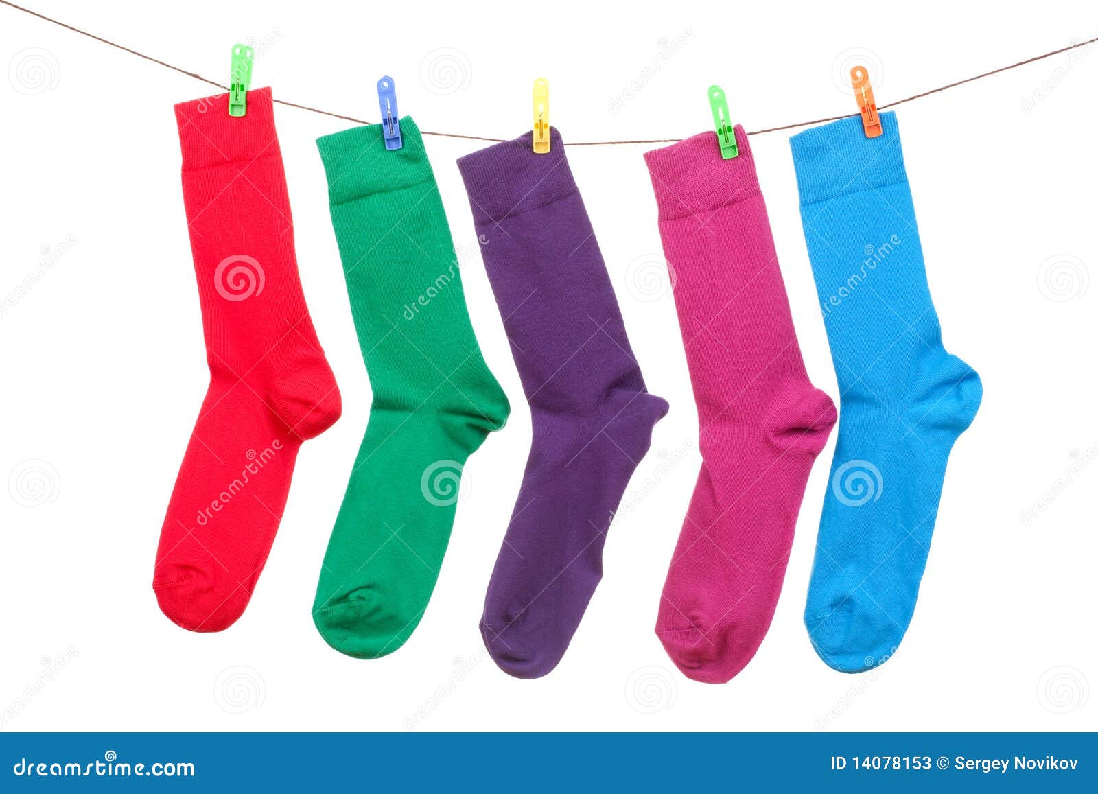 Five Different Color Socks Hang on Rope Stock Image - Image of graft ...