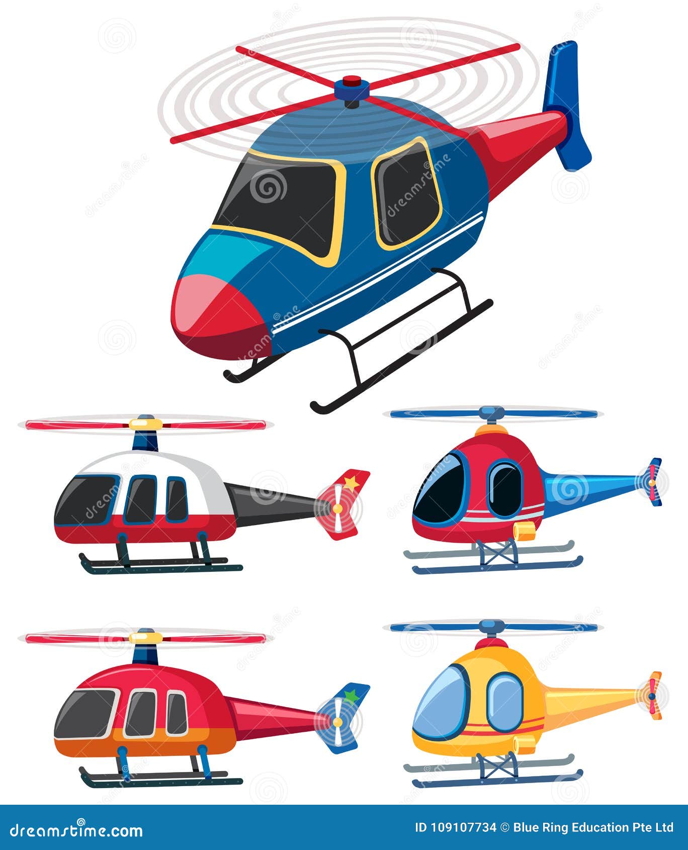 Set Of Helicopters In Different Colors Cartoon Vector | CartoonDealer ...
