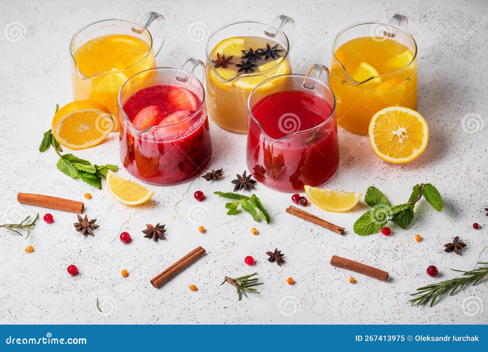 Five Different Fruit Teas in Glass Teapots Stock Image - Image of ...