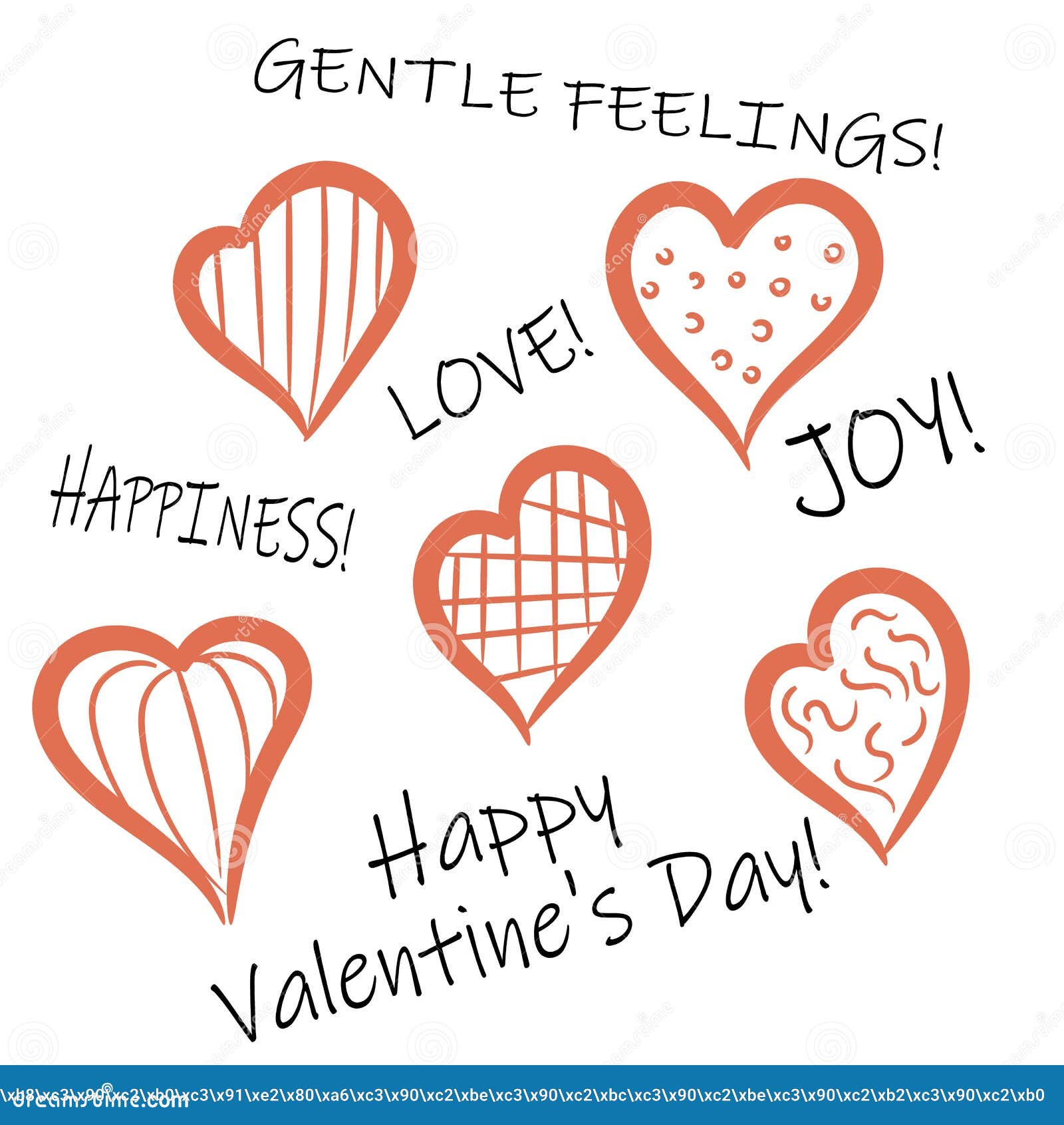 Five Different Hearts and Text with Different Feelings Stock Vector ...