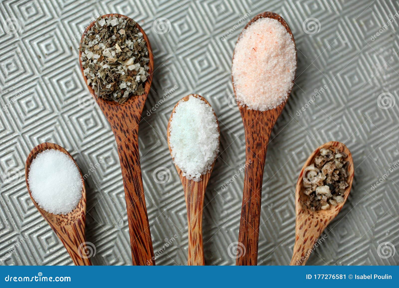 Salts in Five Wooden Spoons Stock Image - Image of cooking, design ...