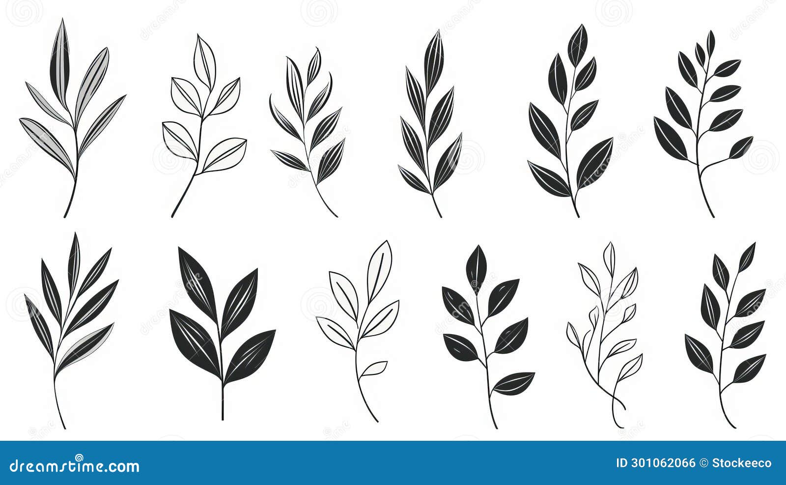 Bold and Minimalist Black and White Leaf and Branch Designs Stock ...