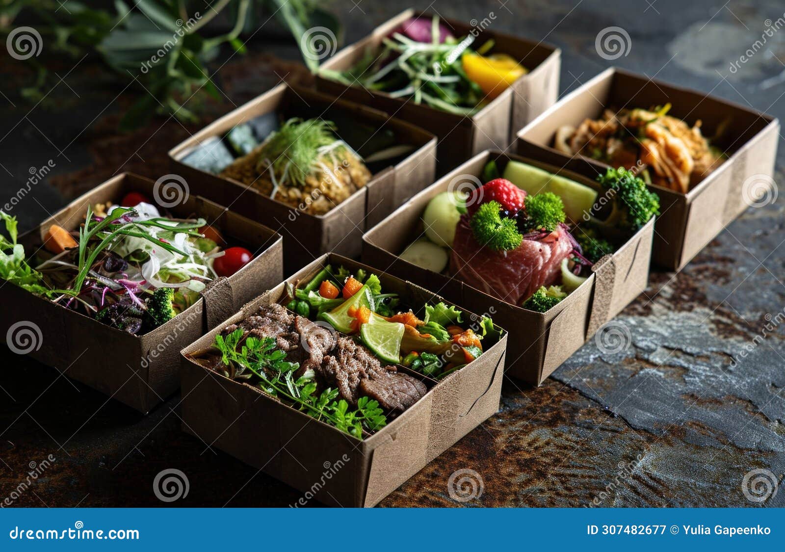 Five Different Meal Boxes with Different Types of Meat Stock Image ...