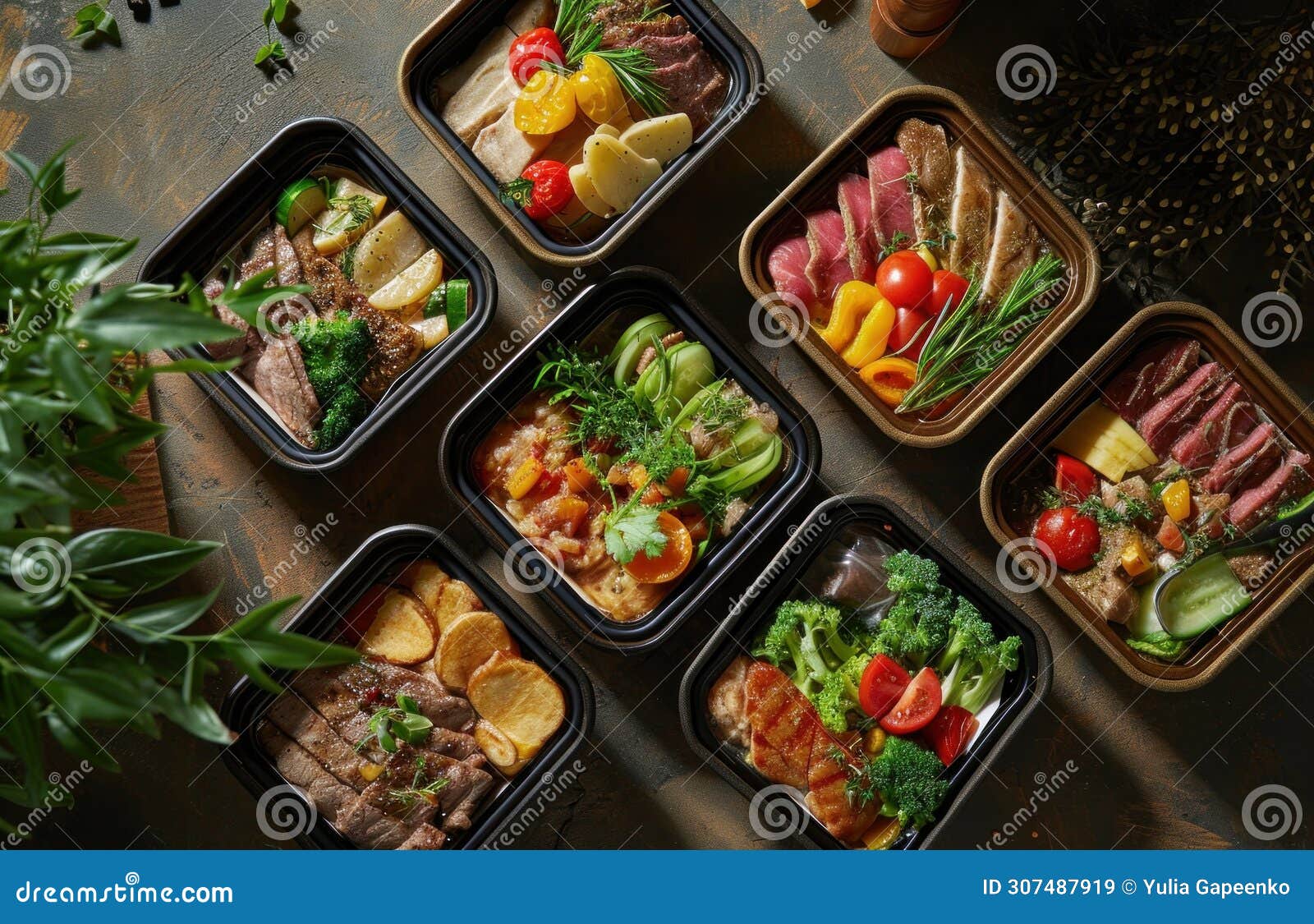 Five Different Meal Boxes with Different Types of Meat Stock Image ...