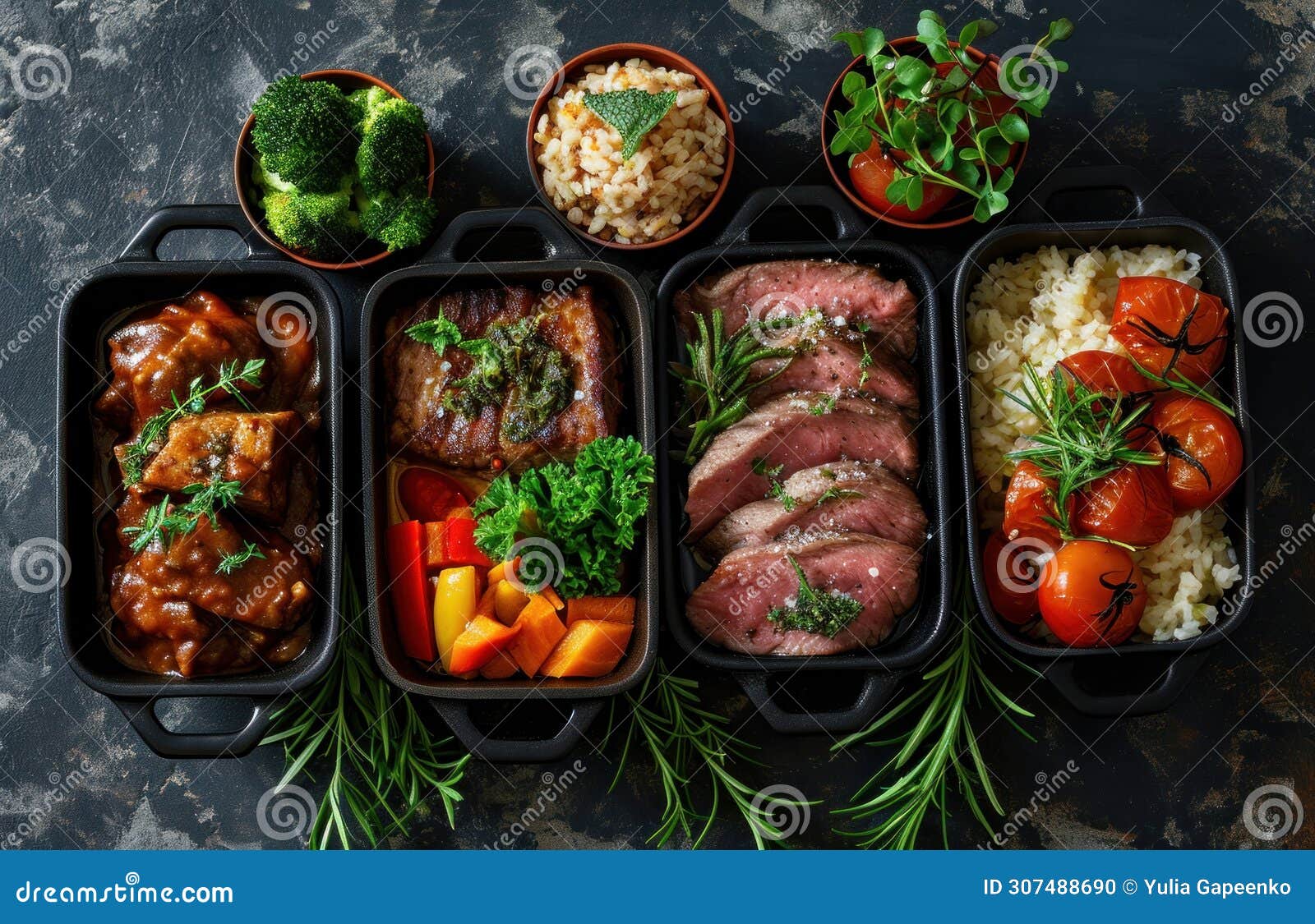 Five Different Meal Boxes with Different Types of Meat Stock Photo ...