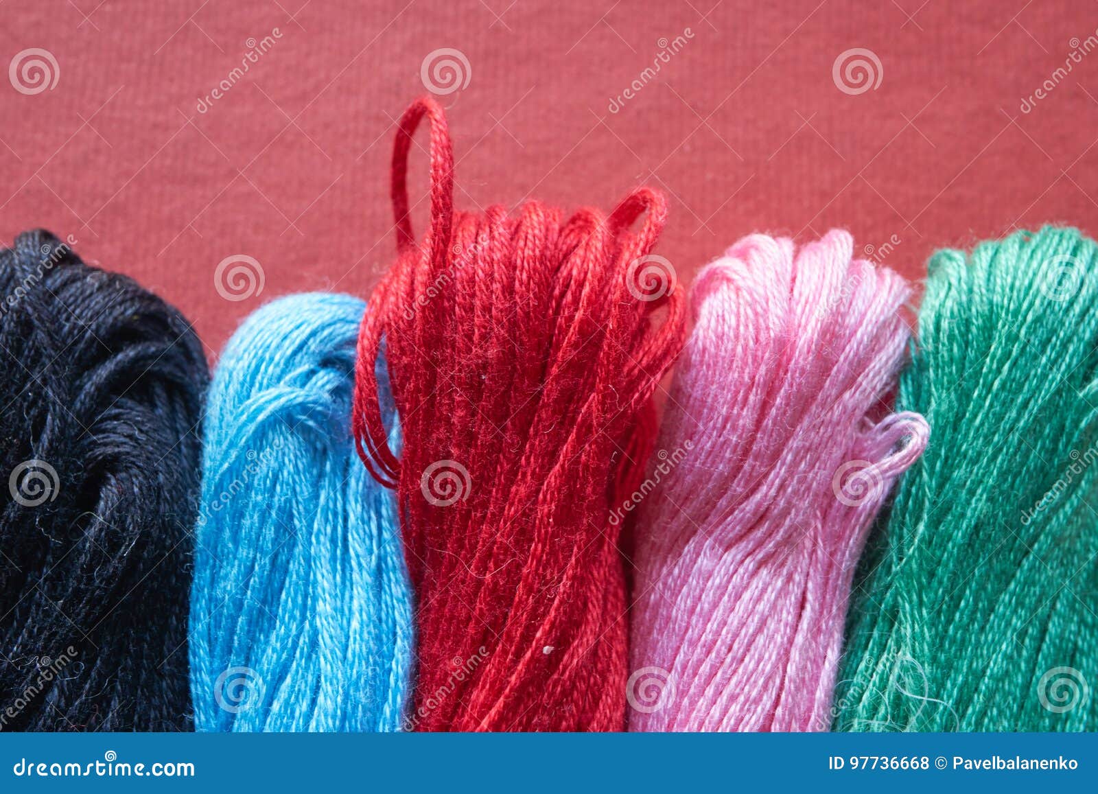 Five Different Skeins of Threads Stock Photo - Image of thread, blue ...