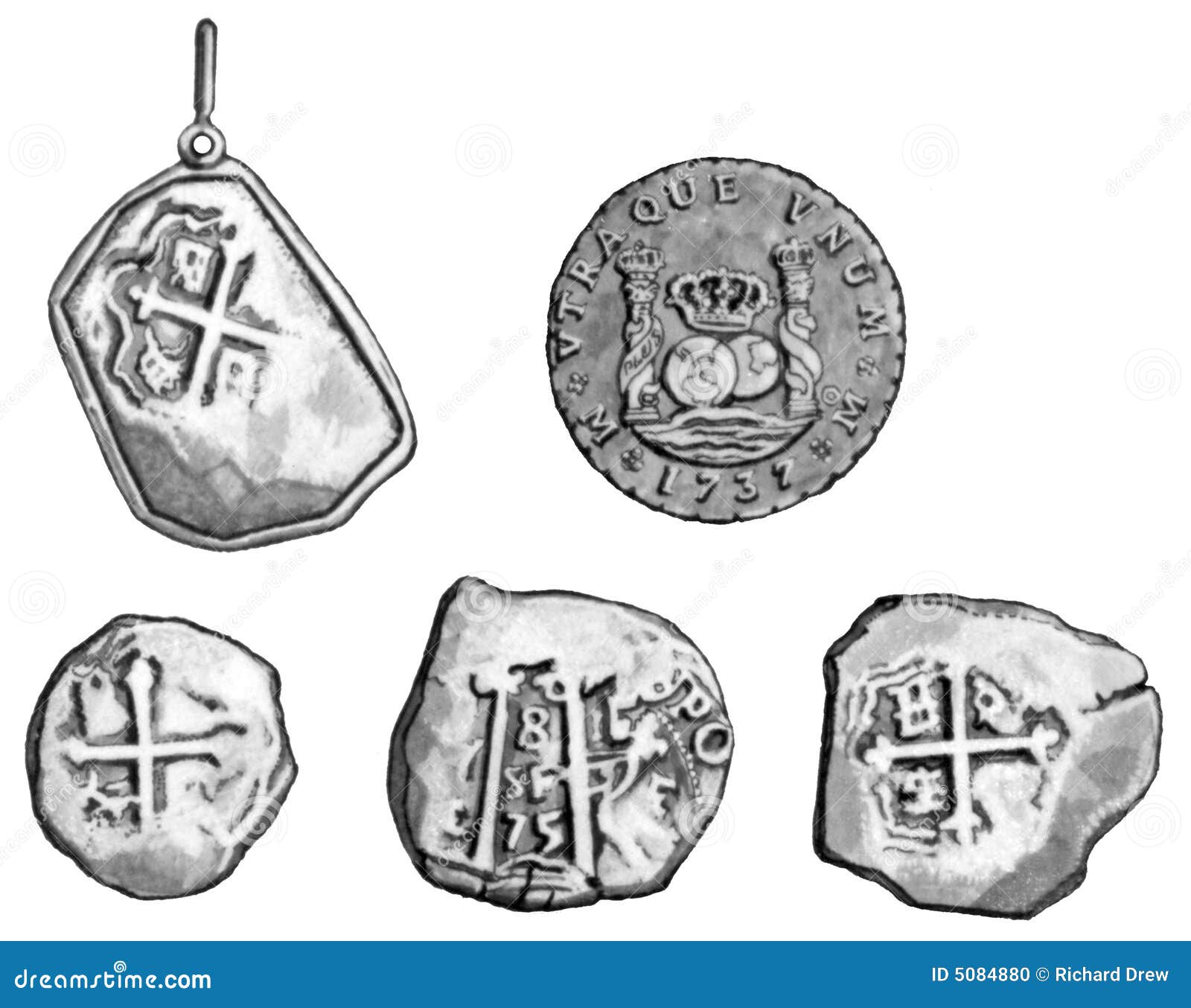 Five Different Treasure Coins Stock Illustration - Illustration of ...