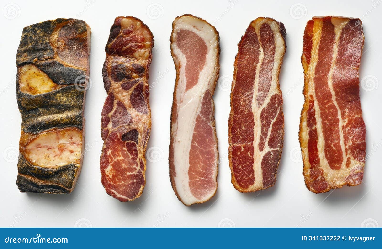 Five Different Types of Bacon, Each with a Different Color and Texture ...