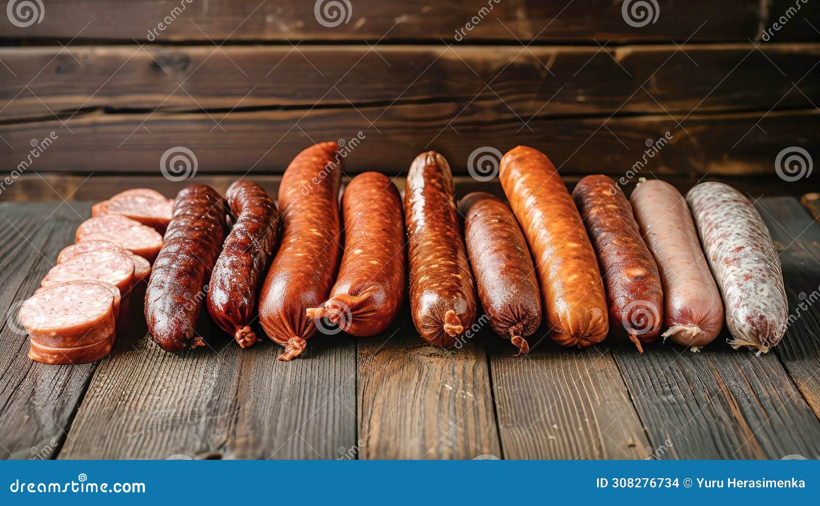 Five Different Types of Sausage Hanging from Strings Stock Illustration ...