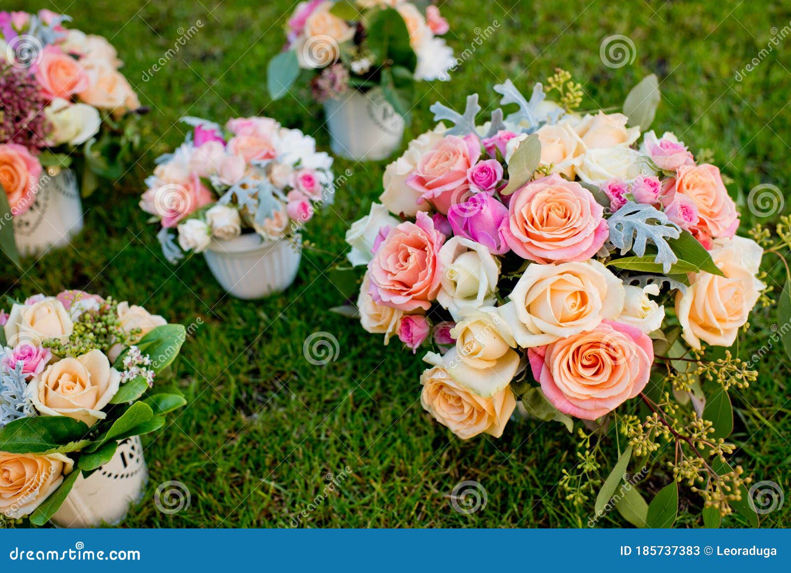 Five Different Wedding Bouquets on a Green Grass. Stock Image - Image ...