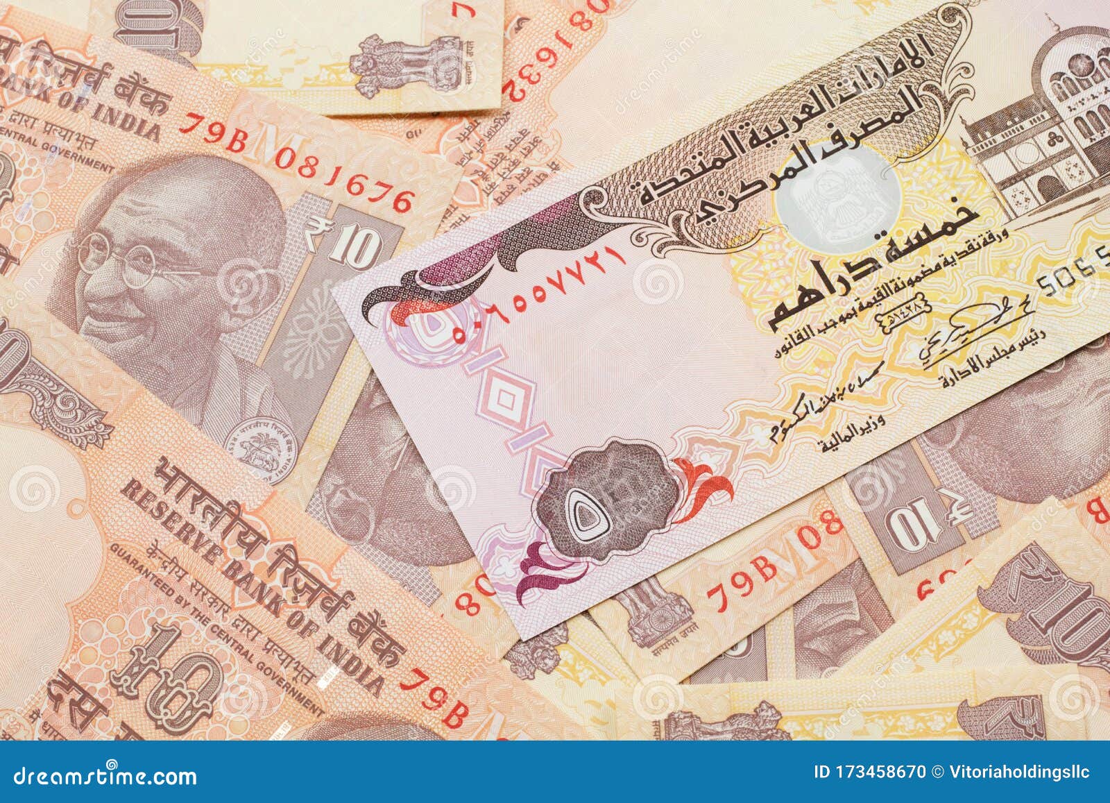 A Five Dirham Bank Note From United Arab Emirates On A Background Of