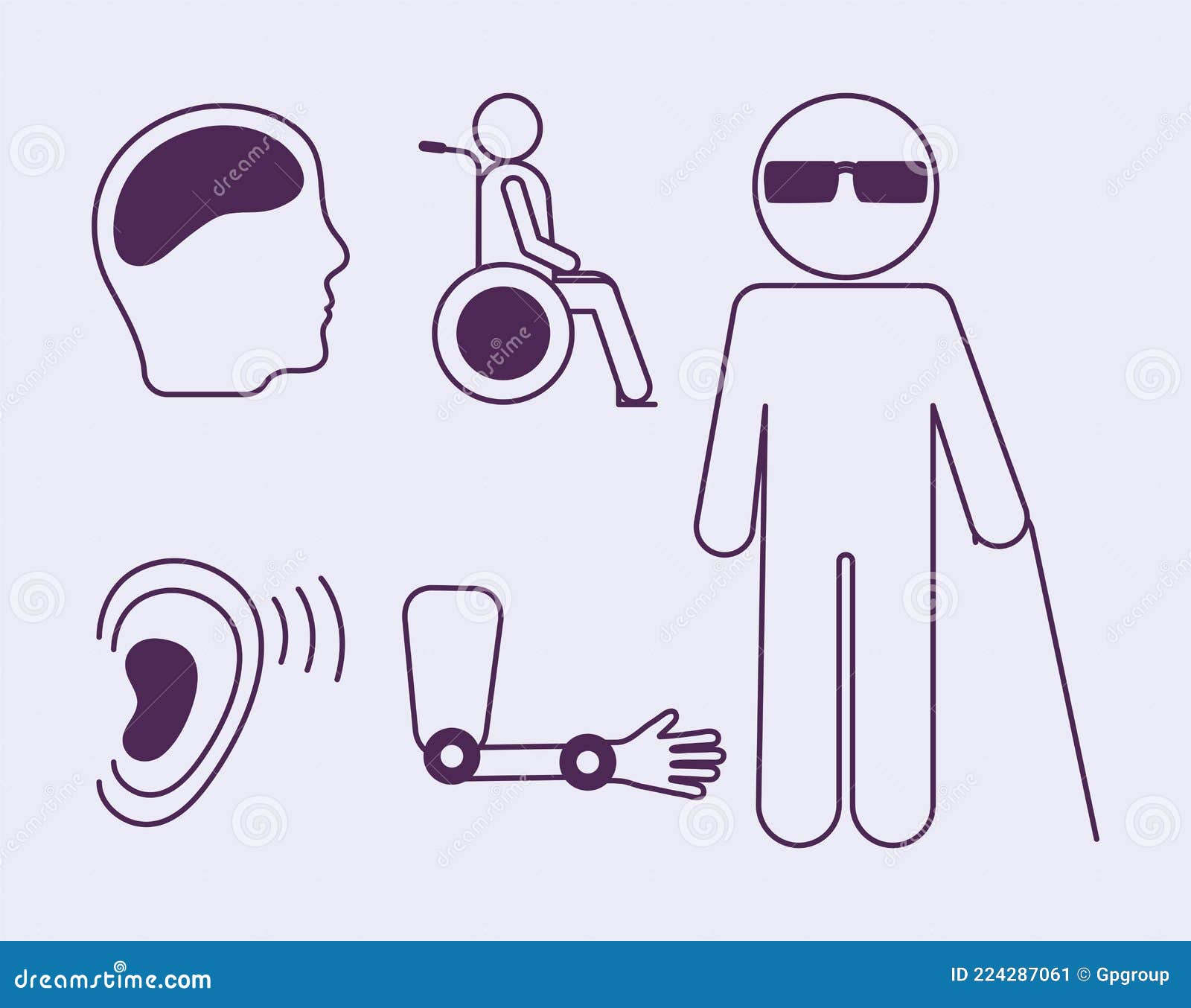 Five Disabled Accessibility Symbols Cartoon Vector | CartoonDealer.com ...