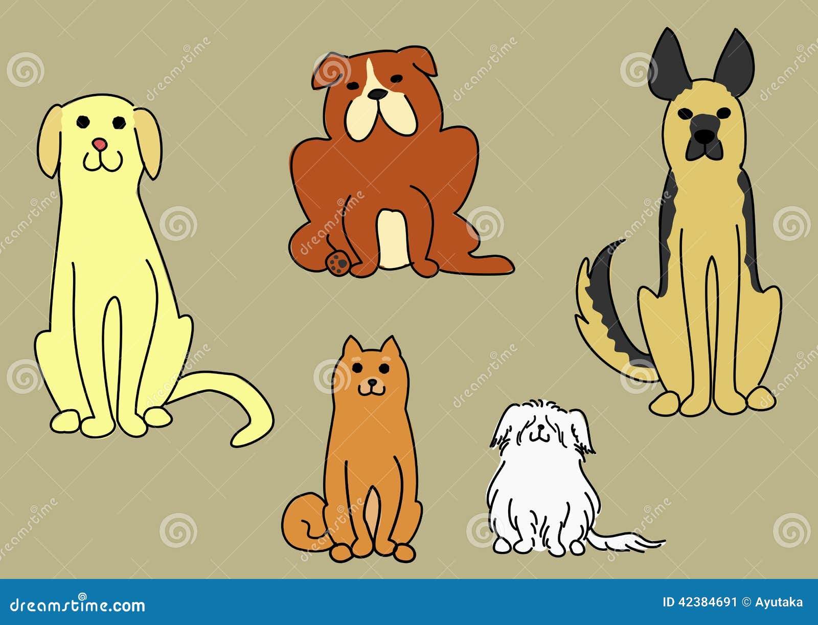 Five dogs stock vector. Illustration of animal, front - 42384691