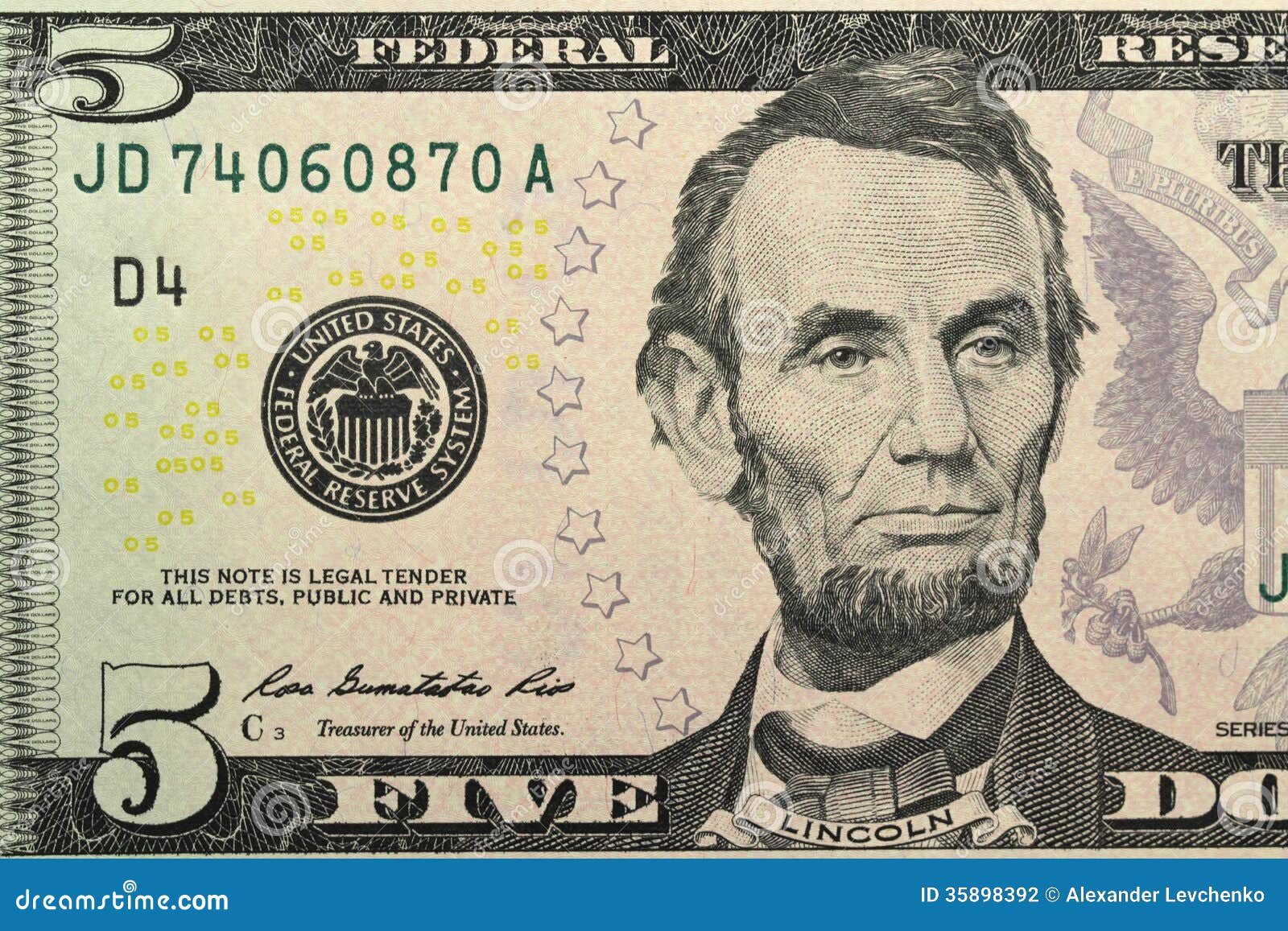 Five Dollars Banknote Closeup Stock Photo - Image of bill, money: 35898392