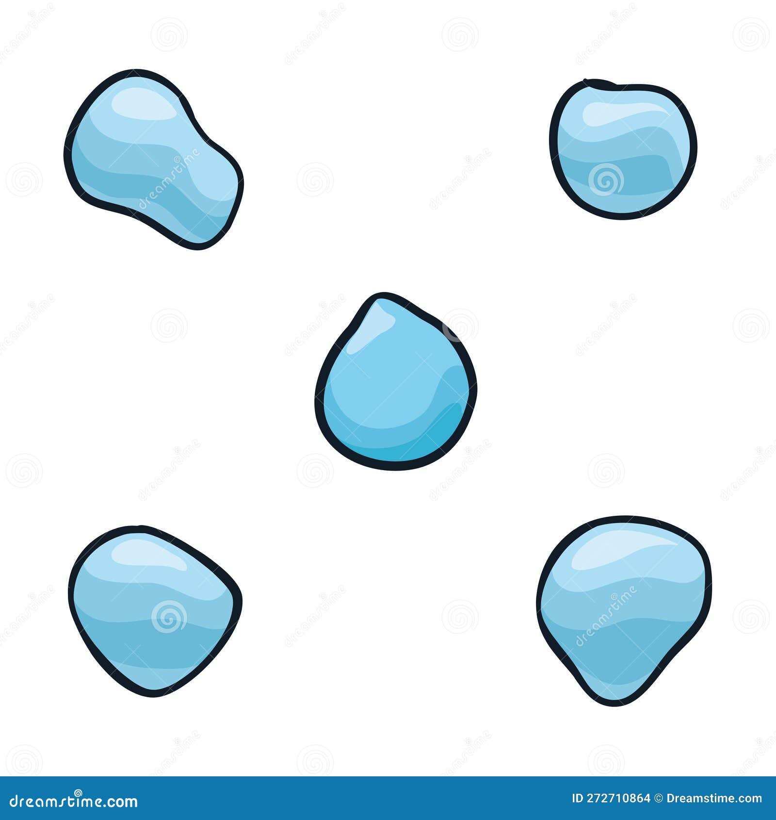 Five Drops of Water in Cartoon Style Over White Background, Vector ...