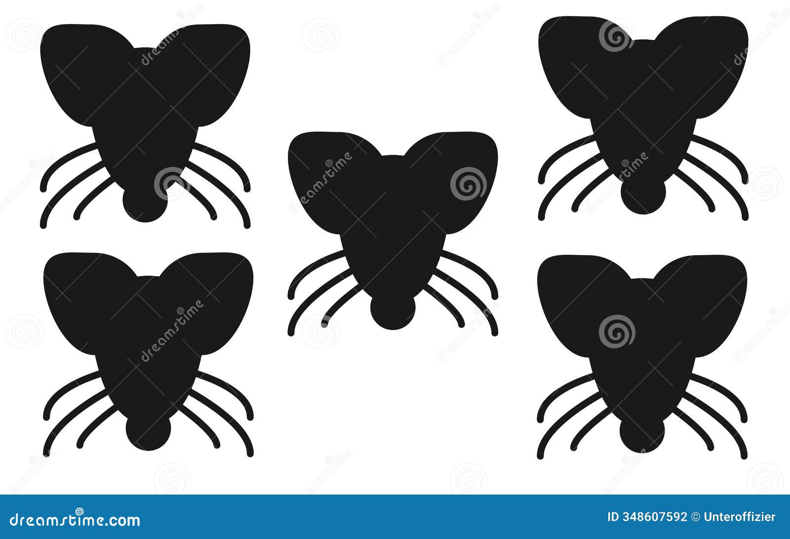 Five Duplicate All Bold Black Rat Head Outline Silhouette Shape Against ...