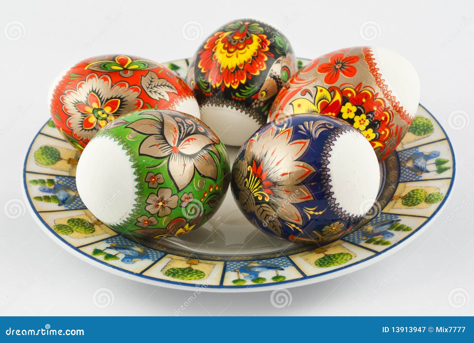 Five Easter eggs stock image. Image of five, plate, christianity - 13913947