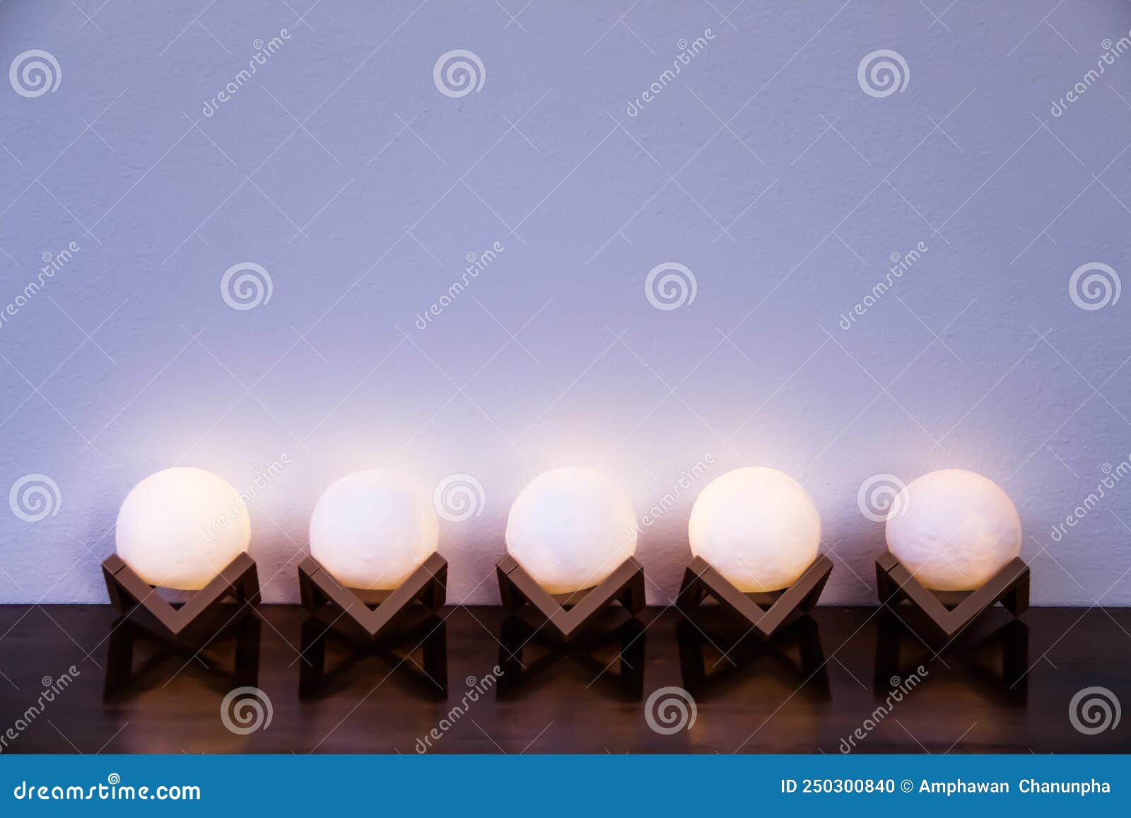 Five Electric Light Lamps Circle Patterns Decorative on Table Interior ...