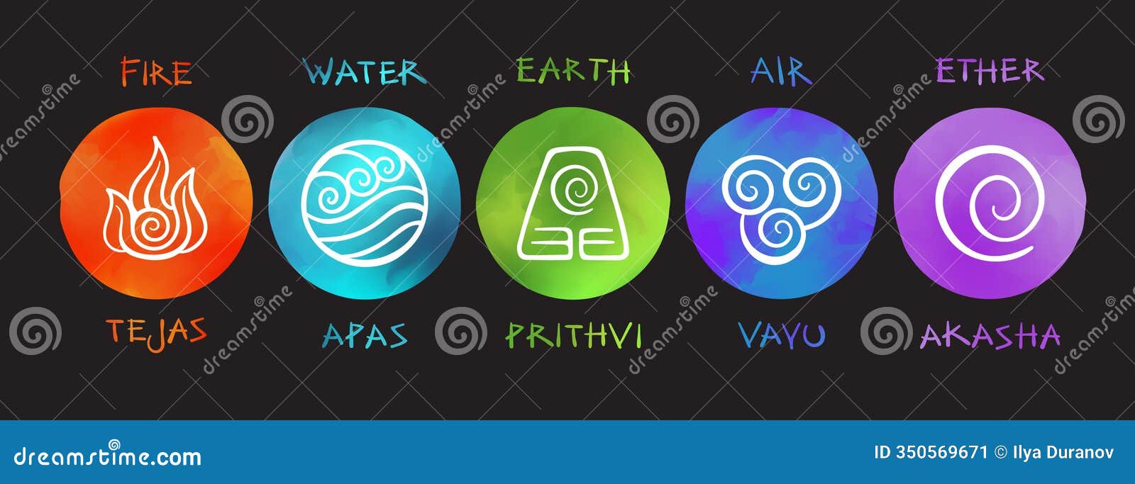 Five Elements Symbols Vivid Collection Stock Vector - Illustration of harmony, metaphysical ...