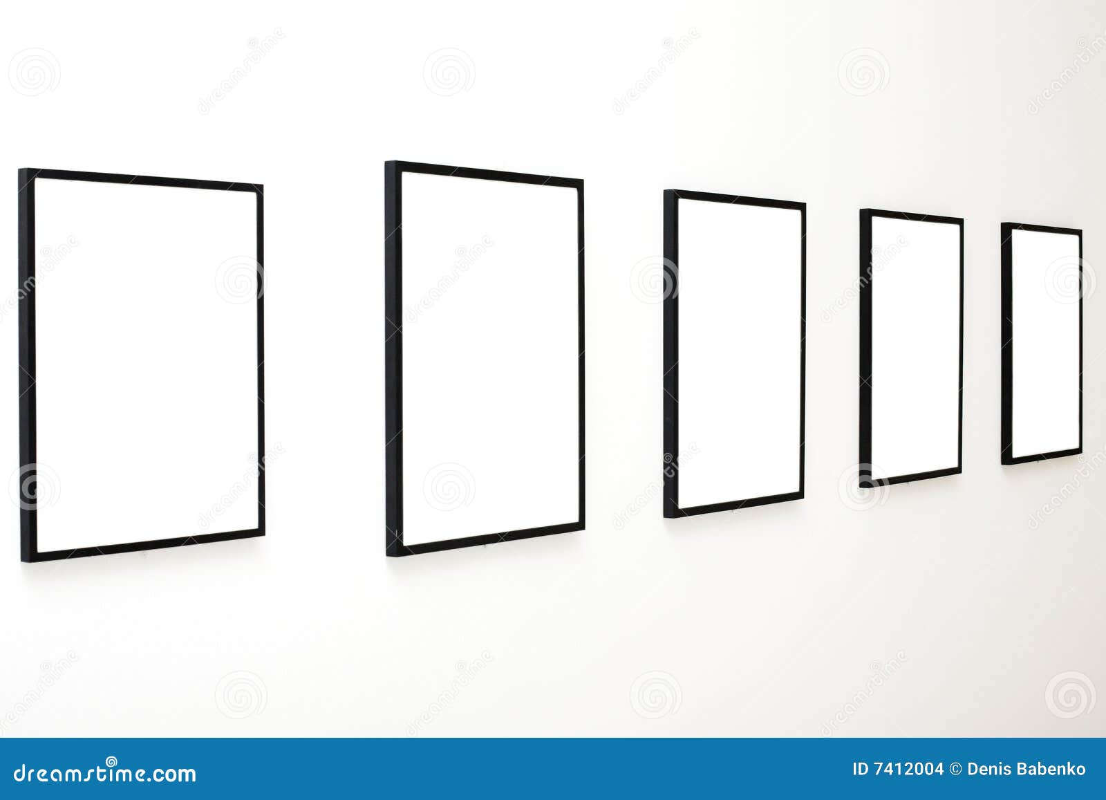 Five Empty Frames on White Wall Exhibition Stock Photo - Image of ...