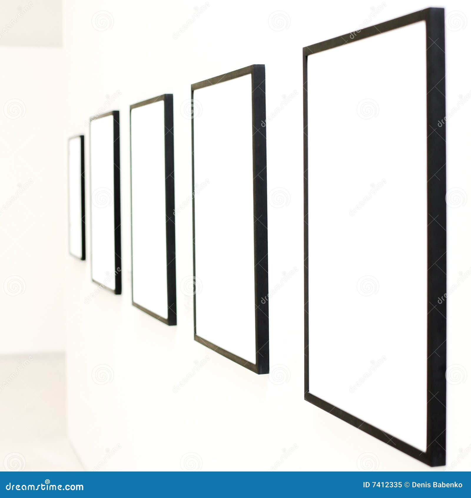 Five Empty Frames on White Wall Exhibition Stock Image - Image of ...
