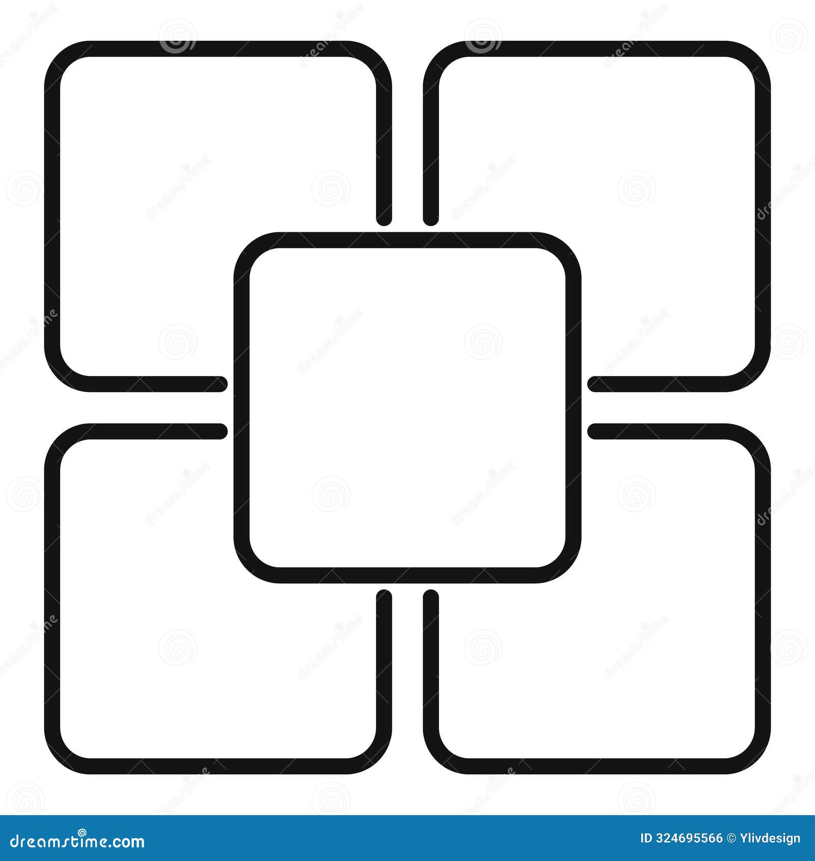 Five Empty Squares Forming a Cross Shape Connected with Rounded Corners ...