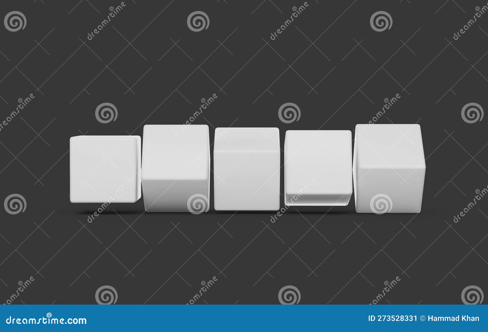 Five Empty White Cubes Isolated on Dark Background, 3d Illustration ...