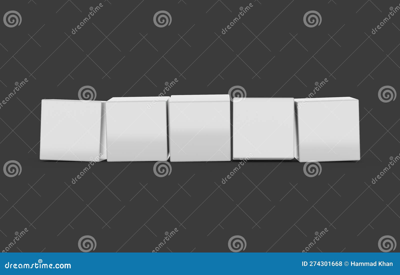 Five Empty White Cubes Isolated on Dark Background, 3d Illustration ...